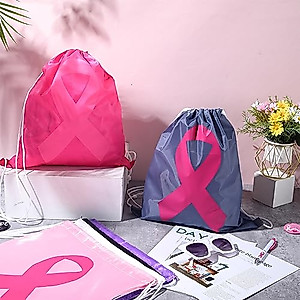 Silkfly 30 Pcs Breast Cancer Awareness Drawstring Bags Bulk Pink Ribbon Drawstring Backpack Draw String Storage Bags for Yoga Swimming Gym Sport Party Gift Supplies