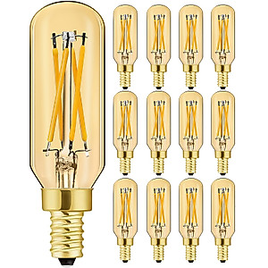 Leools E12 LED Bulb,40 watt Equivalent Candelabra Dimmable Chandelier Light Bulbs 4W 2700K Warm White 400lm T6 E12 LED Edison Filament Vintage Candle Bulb with Decorative,Amber Glass,3.7inch,12-Pack