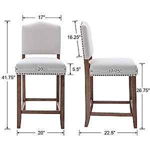 EALSON Farmhouse Bar Stools Set of 2 Bar Height Kitchen Barstools with Back Mid Century Modern Wooden Bar Chairs Linen Upholstered High Counter Stools for Home Bar/Island/Pub, 30 Inch Beige