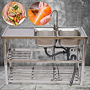 RustyVioum Commercial Sink Stainless Steel, 304 Stainless Steel Commercial Kitchen Sink for Any Dining Environment, Gooseneck 360 Degree Rotation Faucet, Silver