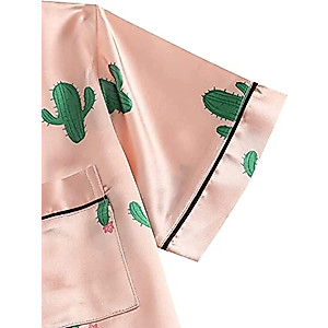 Avanova Women's Pajama Set Stain Cactus Print Short Sleeve Button Down 2 Piece Sleepwear Pink Catus Small