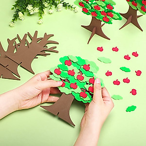 Nuanchu 20 Set 3D Foam Tree Craft Apples Leaves Sticker Self Adhesive Foam Tree Glitter Apple Sticker Spring Trees for Craft Project Family Art Activity