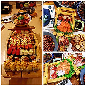 WINIAER Wooden Sushi Boat Serving Tray 35 Inch, Extra Large Sushi Plates Sushi Boat Sashimi Serving Platter for Restaurant or Catering Service