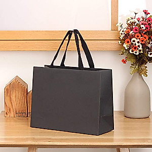 PAPERIST 12pcs, 11.8x4.7x9 sturdy durable gift bag, Black gift bag with Black cotton handle, Gift bag for Wedding, Christmas, Birthday Party, Bridal Shower, Baby Shower, Medium size gift bag