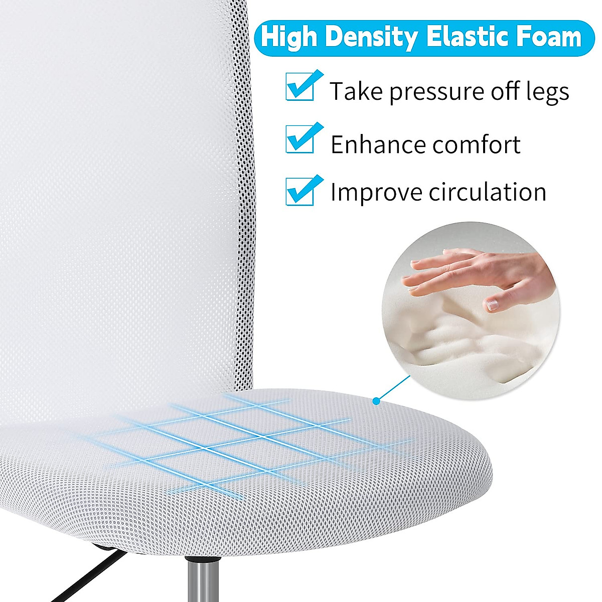 Armless Office Chair Ergonomic Desk Chair No Arms Mesh Computer Chair Adjustable Height Task Chair Rolling Swivel Chair Small Chair Executive Chair with Lumbar Support, White