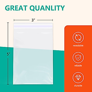 iMailer - 200 Pcs - 3" x 5" Clear Small Cellophane Bags - Self Sealing Cello Plastic Bags for Bakery, Cookies, Photo, Jewelry, Party Favors