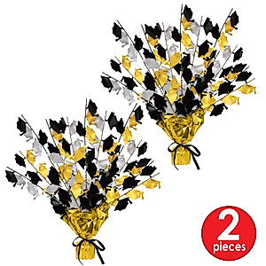 Beistle Graduate Cap Gleam ‘N Burst Centerpieces, 2-Piece Metallic Table Top Display in Gold, Black, and Silver for Graduation Parties, Grad Ceremonies, and Celebrations, 15”
