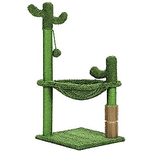 Dreamsoule Cactus Cat Tree, Large Cat Trees with Hammock 35 inch High Cat Scratching Post and Back Scratcher, Cactus Cat Scratcher with Interactive Dangling Ball, Climbing Stand for Indoor Kittens