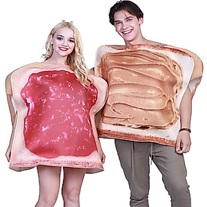 EraSpooky Couple Halloween Costume Bread Slices Peanut Butter and Jelly Costume Adults Cosplay Party Funny Food Mascot (Couple Jam Suit(2PCS))