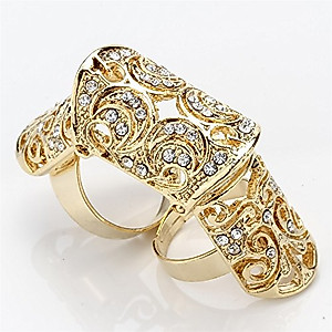 Szxc Jewelry Women's Crystal Double Full Finger Armor Knuckle Ring Adjustable