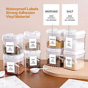 XOTAISM Seasoning Containers with Labels - 9 Pcs Big Plastic Spice Storage Containers with 148 Spice Labels and 9 Spoons - Square Stackable Kitchen Small Airtight Food Storage Containers with Lids