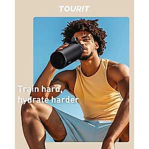 TOURIT 32 oz Insulated Water Bottle, Stainless Steel Sports Water Bottles With Top Handle, Double-Wall Travel Thermal Water Flask, BPA Free Leakproof Thermos Bottle for Sports and Travel (Obsidian)