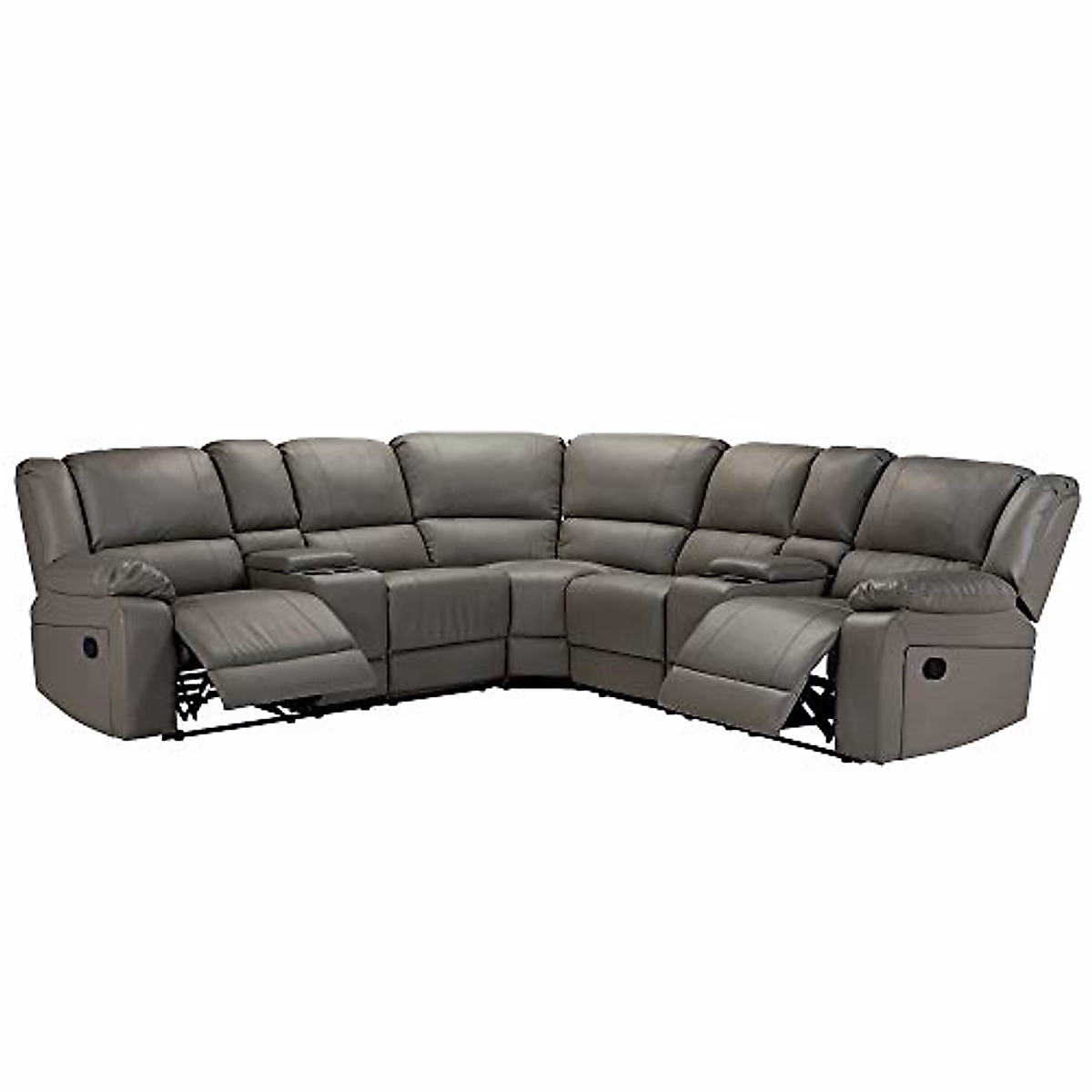 EMKK Home Power Modern Upholstered L-Shape Sectional Sofa Reclining,PU Leather Extra Wide Lounge Couch with Consoles,2 Cup Holders and Storage,Fabric Sofá for Living Room Apartment, a-Brown