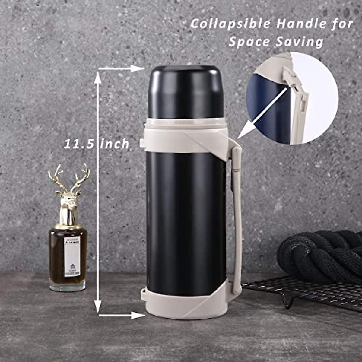 ConToose Insulated Water Bottle, Stainless Steel Sports Water Bottles with Handle, 40oz, Black