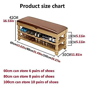 ALDEPO Shoe Cabinet Multi-Layer Solid Wood Shoe Changing Stool Retro Sitting Shoe Rack Large Capacity Home Storage with PU Leather Seat Save Space Corridor Bathroom Office Shop