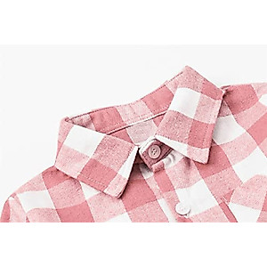 SANGTREE Mens Short Sleeve Plaid Shirt Summer Button Down Shirt Pink White Plaid，Small