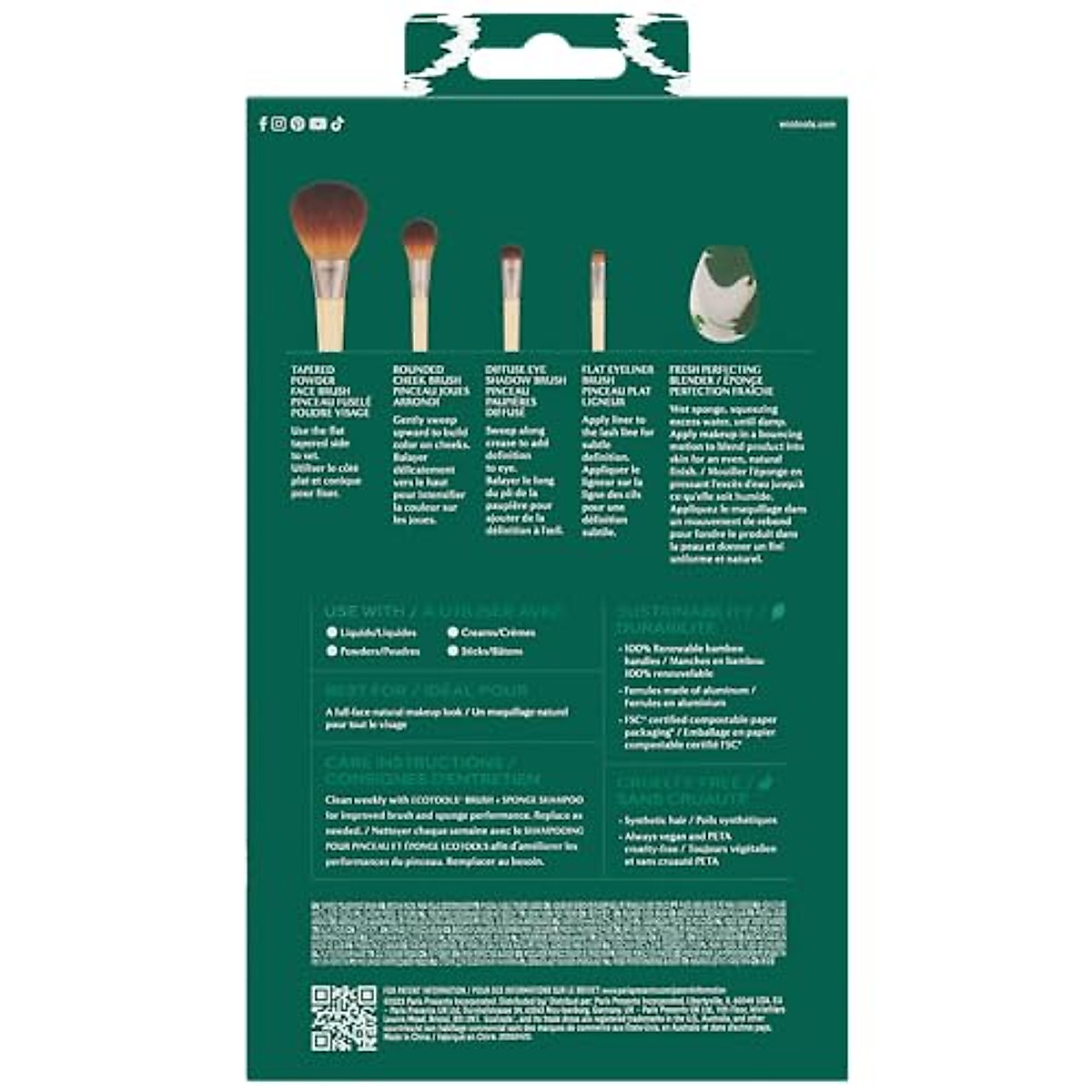 EcoTools Core Five Makeup Brush and Sponge Kit, For Eyeshadow, Blush, Bronzer, Eyeliner, & Foundation, Makeup Blending Sponge For Liquid & Cream Products, Essential Eco Friendly Brushes, 5 Piece Set