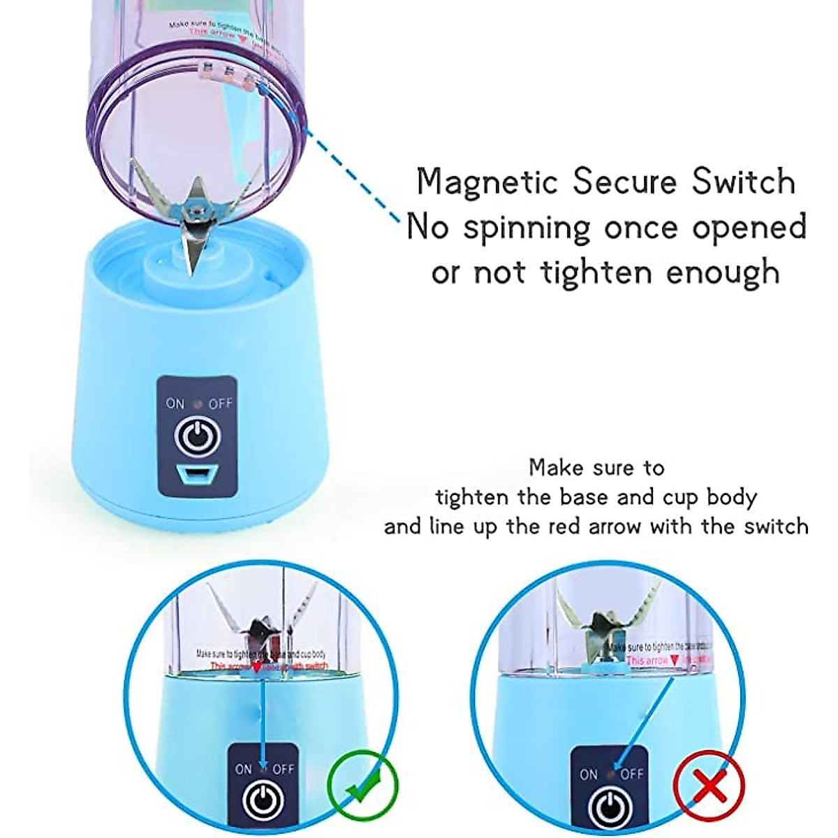 Generic Portable Blender, USB Rechargeable, 6 Blades, Blue