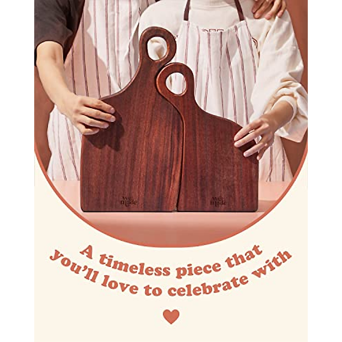 Perfect Anniversary, Wedding, Housewarming Gifts for The Couple - 2 Piece Solid Wood Cutting Board Set with Handle for Kitchen - Decorative Serving Charcuterie Board by We Made