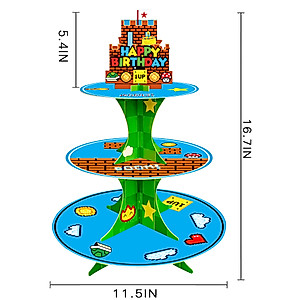 Super Brother Cupcake Stand Video Games Birthday Theme Party Supplies for Kids Birthday Cake Cupcake Decoration 3 Tier Cardboard Service Trays