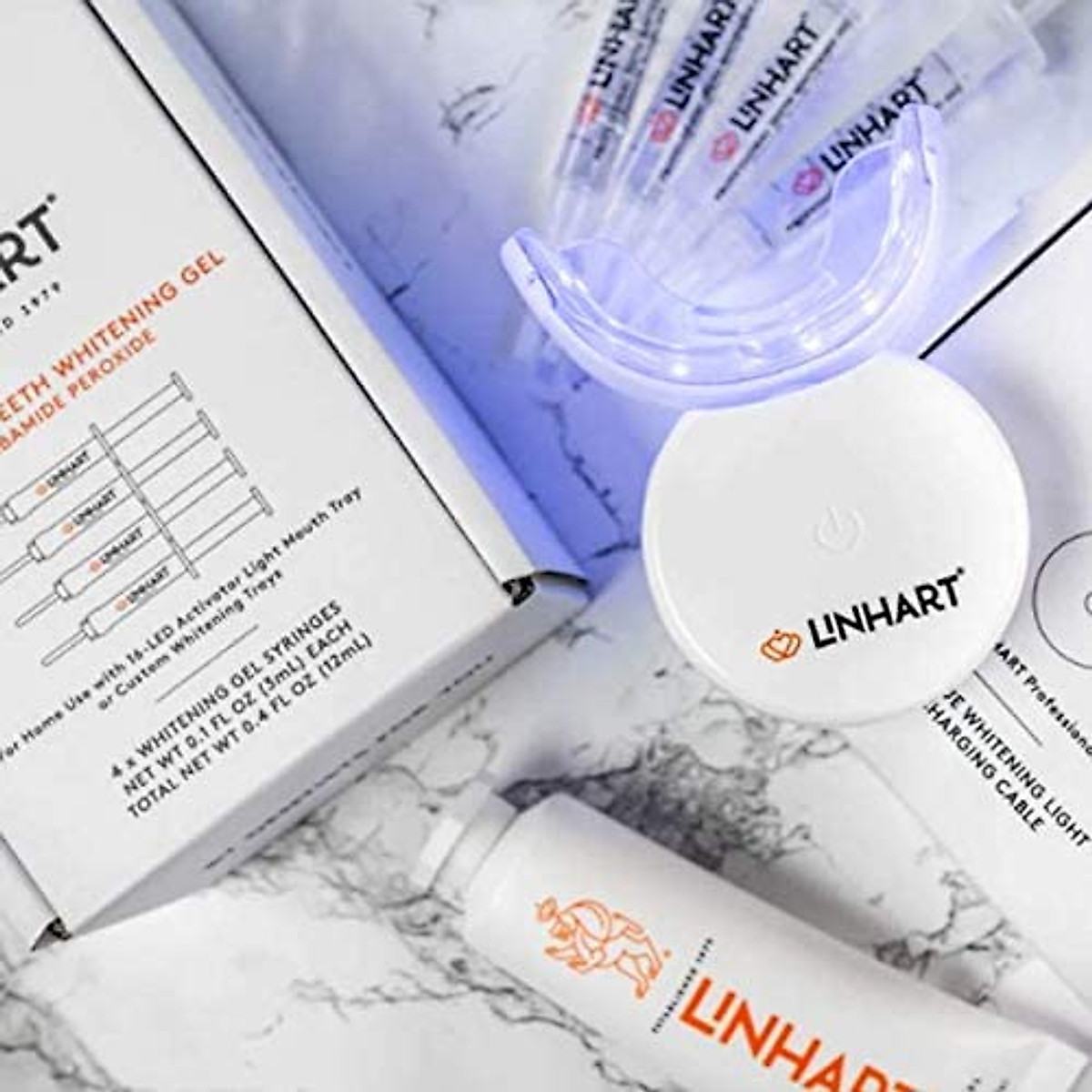 LINHART Teeth Whitening Kit with LED Light - Tooth Whitener Gel, Dental Whitening Gel Syringes with 35% Carbamide Peroxide and 16-Led Whitening Light - No Sensitivity, Whitens Teeth