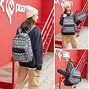 GUDFBALE School backpack for girls with Lunch Box Pencil Case Casual Style Lightweight Canvas Backpack Bookbags Set (Black)