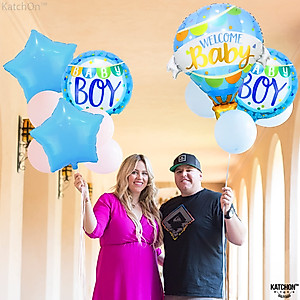 KatchOn, Welcome Baby Boy Balloons - 31 Inch, Pack of 5 Its A Boy Balloon Set | Welcome Baby Balloons for Welcome Home Baby Boy Decorations | Baby Shower Balloons for Boy | Baby Boy Balloon Decoration