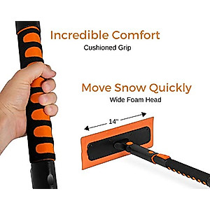 BIRDROCK HOME 39" Extendable Snow Brush with Detachable Ice Scraper for Car | 14" Wide Foam Head | Size: Car & SUV | Lightweight Aluminum Body with Ergonomic Grip | Windshield & Paint Safe…