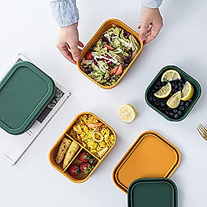 YFBXG Bento Lunch Box Container, Reusable Silicone Bento Lunch Container,Leak-Proof 3 Compartment Bento Box for Adult & kids, Microwave Safe (Green)