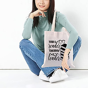 CMNIM Book Canvas Tote Bag for Readers Inspiration Gifts Today A Reader Tomorrow A Leader (Book Canvas Tote Bag)