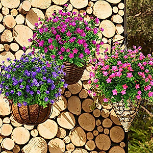 KLEMOO Artificial Flowers Fake Outdoor UV Resistant Boxwood Plants Shrubs 4 Pack, Faux Plastic Greenery for Indoor Outside Hanging Planter Home Office Wedding Farmhouse Decor (Fushia)