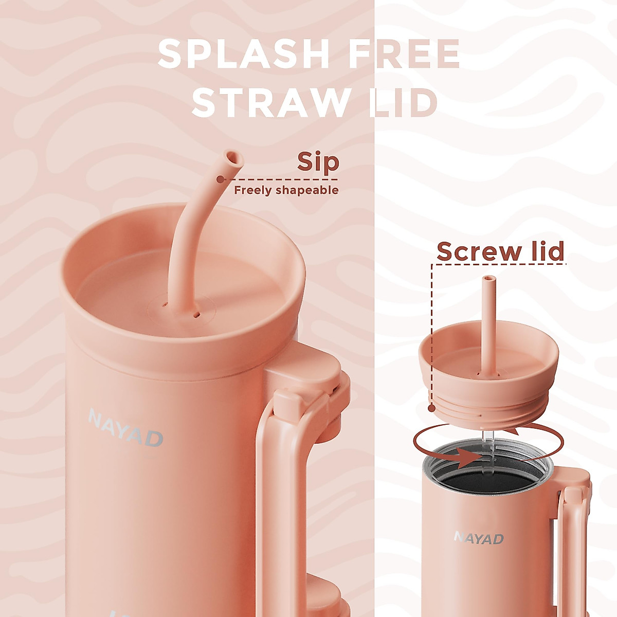 NAYAD 40oz Tumbler with Handle and Straw, Insulated Stainless Steel Travel Mug with Flip Lid & Straw Lid, Coffee Travel Mug Holder Compatible for Travel, Holiday Gift with Foldable Handle,pink tumbler