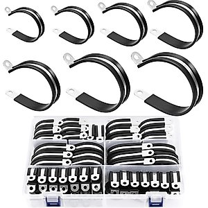 56PCS Large Cable Clamps Assortment Kit,304Stainless Steel Rubber Coated Cushioned Insulated Cable Clamps,Automotive Wire Clamps, Loop Pipe Clamps in 7 Sizes—3/4" 7/8" 1" 1-1/4" 1-1/2" 1-3/4" 2"