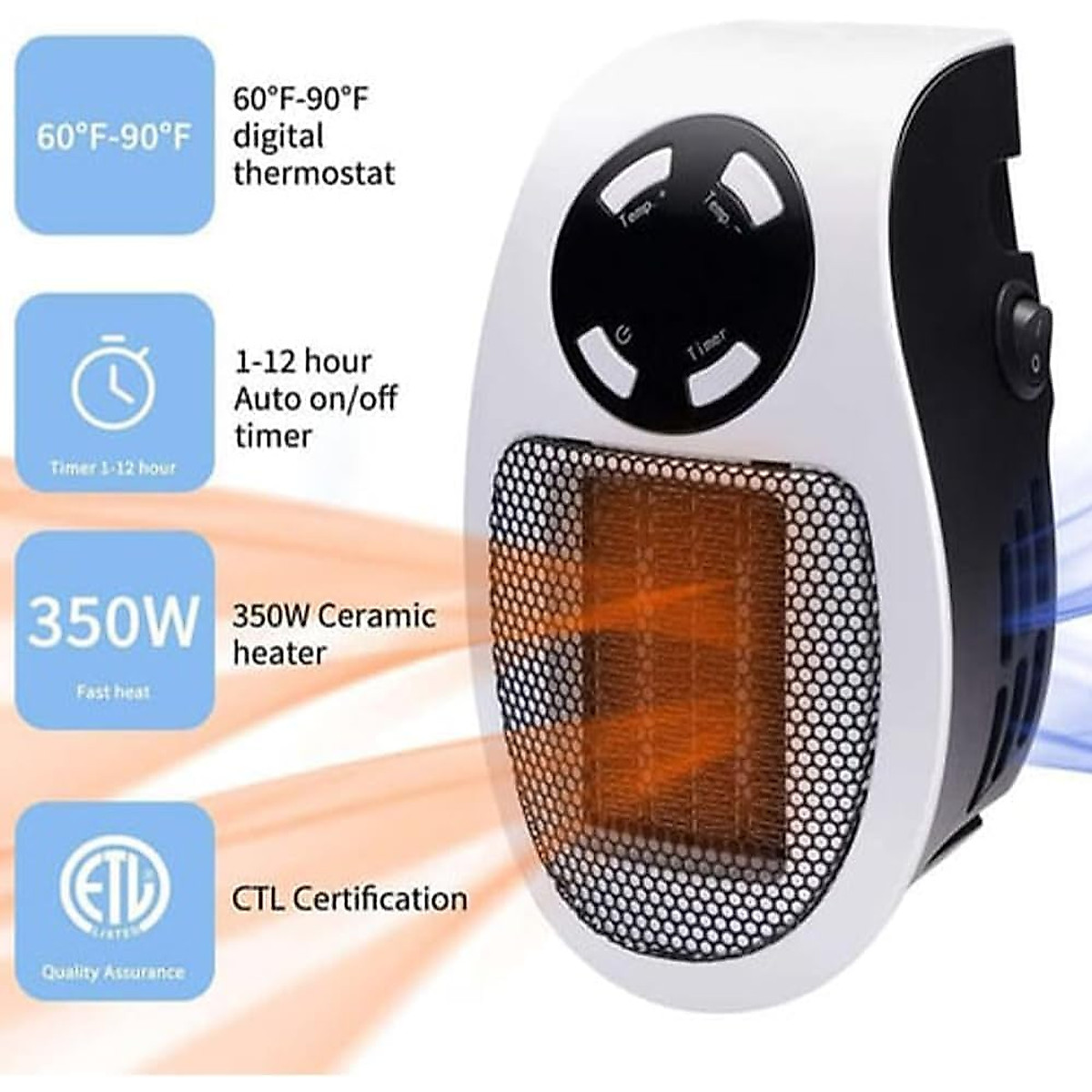 Heatzo Heater, Heatzo Heater Protable Heater, Portable Space Heater, Small Space Heaters Mini Top Heat Plug In Wall Heater, Indoor Electric Space Heaters (1pc)