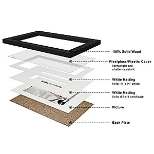 Luxdart 12x16 frames with Mat to Display 11x14 Picture or 8.5x11 photo 12 x 16 Black Solid Wood Picture Frame Wall Art for Living Room Wall Mount and tabletop Decor(2 Mats)