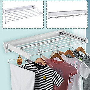 XUANIIIL Wall Mounted Drying Rack Clothing for Laundry Foldable, Collapsible Clothes Drying Rack Folding Indoor, Laundry Dryer Hanger Rack with 7 Rods, for Laundry/Bathroom