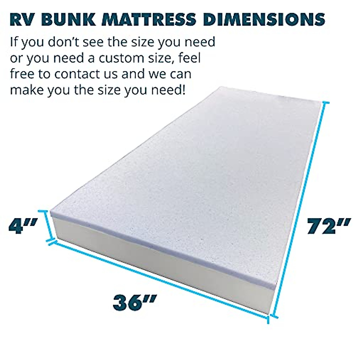 Foamma 4" x 36" x 72" Gel Memory Foam RV Bunk Mattress Replacement, Medium Firm, Pressure Relieving, Cooling Premium Comfort, USA Made, No Cover