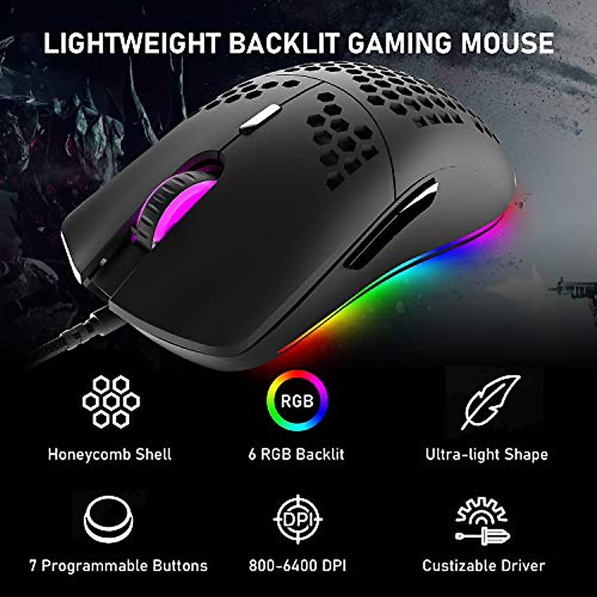 LexonElec 60% Mechanical Gaming Keyboard and Mouse Combo with Mouse Bungee Mouse Pad,Mini 68 Keys Wired Type C 18 Backlit Effects,Lightweight RGB 6400DPI Honeycomb Mice(Black/Blue Switch)
