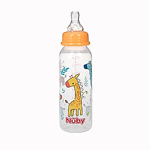 Nuby Printed Non-Drip Bottle, 1 Pack of 1 Bottle, 8 Ounce, Colors May Vary