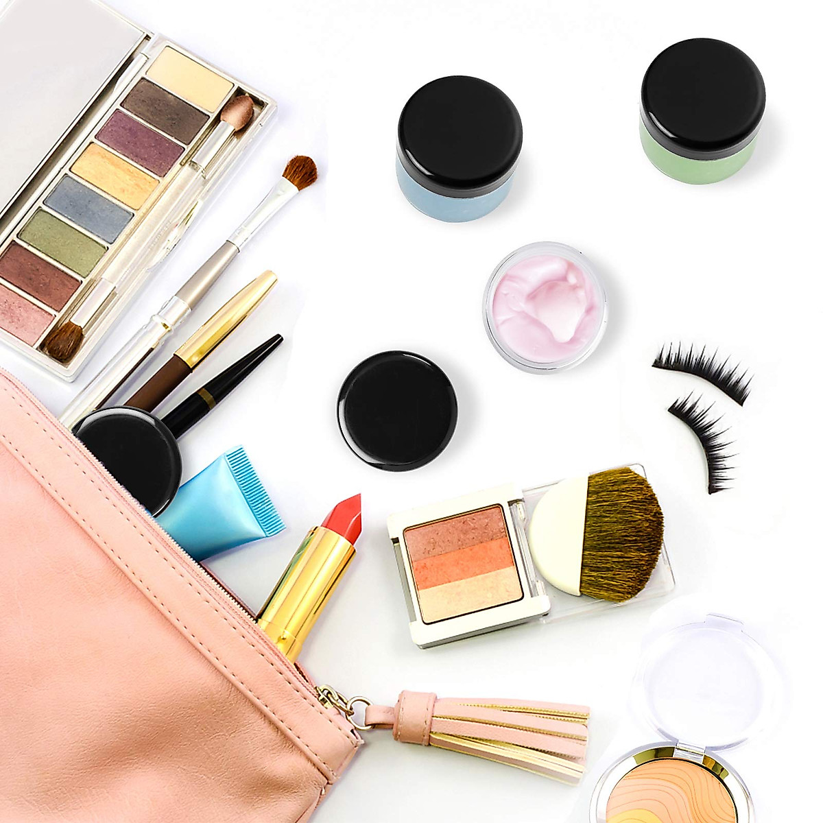 40PCS Plastic Cosmetic Containers Transparent storage tank with screw cap Storage Jars be used for Clay, Liquid,Sample ，20 ml/ 0.7 oz (black lid)