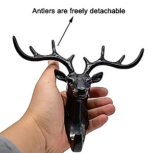 Maydahui 3PCS Deer Head Wall Hook Antler Hanger Animal Shaped Key Coat Hat Hooks Plastic Home Decoration Black White Grey Heavy Duty for Living Room Bedroom Bathroom