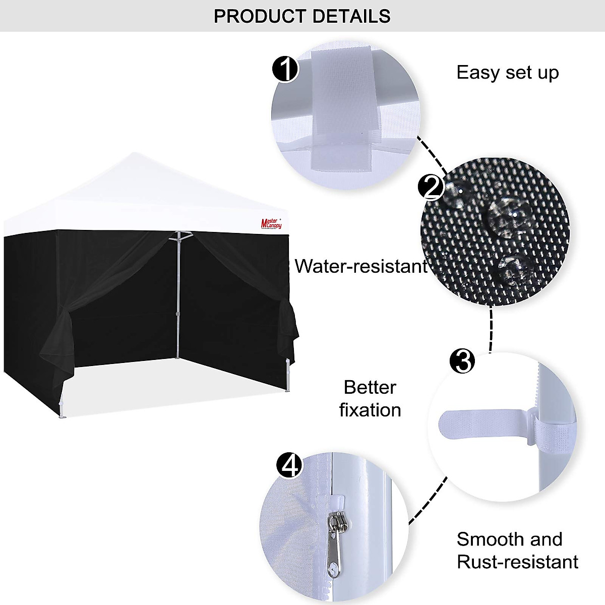 MASTERCANOPY Pop-up Canopy Sidewall Kit, 3 Sidewalls & 1 Doorwall Only Excluding top and Frame (10x10,Black)