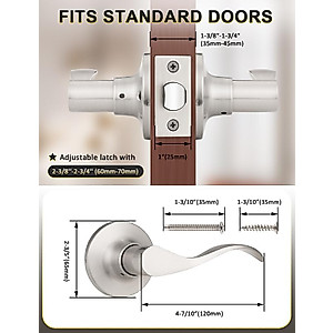 Mengico 1 Pack Satin Nickel Modern Interior Passage Door Knobs, Keyless Door Handle for Hallway & Closet, Wave Style Non-Locking Door Lever Reversible for Left & Right Handed