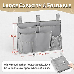 hizgo Bedside Caddy, Hanging Bedside Storage Organizer with 8 Pockets, Bunk Bed Organizer for College Dorm Room, Bunk/Loft Bed, Hospital Bed Rail, Camp (Grey)