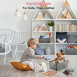 EOENVIVS Storage Bins with Lids 8 Packs Small Plastic Storage Basket Organizer Bins Pantry Organization and Storage Container for Organizing Shelves Desktop Closet Playroom Classroom Office, Grey