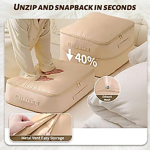 Ultra Space Saving Self Compression Organizer,New Duvet Storage Bag,Can be used to organize quilts, clothes and blankets(Apricot Pink)