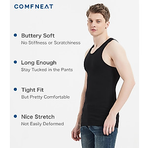 Comfneat Men's 6-Pack A-Shirts Tight Fit Tank Tops Cotton Spandex Undershirts (Black 6-Pack, S)