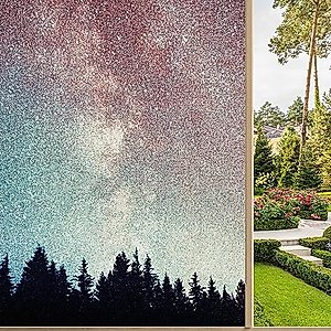 IOACIY Privacy Window Film Frosted Glass Sticker for Home Office Static Anti-UV Window Paper Decorative Window Covering for Bathroom (Universe Outer Space Starry Sky Red Blue-226, 17.7" x 23.6")