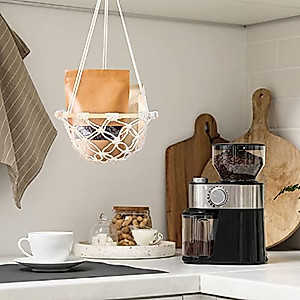 Single Tier Macrame Hanging Fruit Basket, Boho Vegetable Holder for Kitchen Food Storage with Hook, Bohemian Cotton Rope Produce Organizer, Plant Hanger Deocr for Home Bathroom Bedroom Living Room