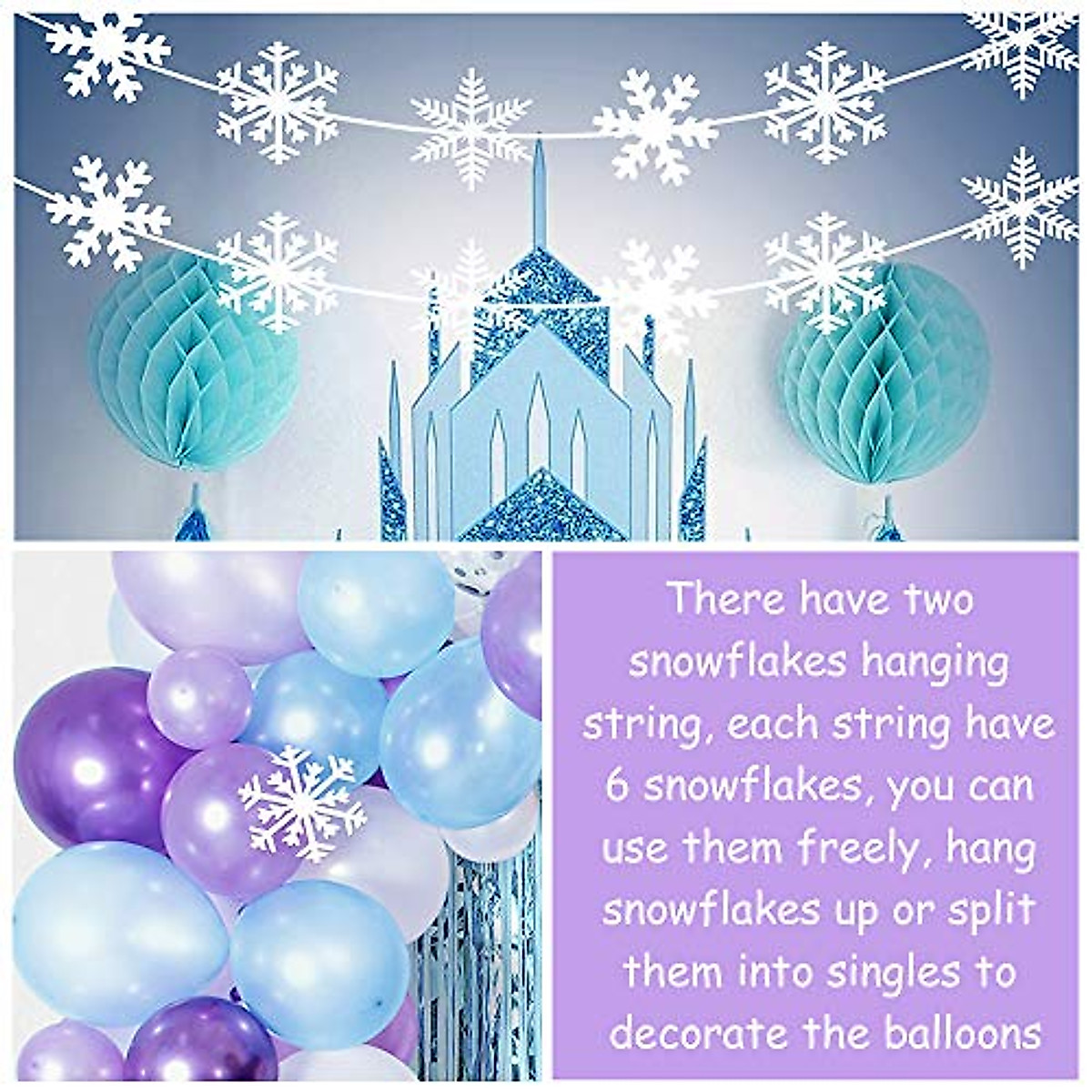 CHRORINE Girl Birthday Party Decorations Supplies, Blue Party Decorations, Snowflake Decorations, 109 pcs Balloons, 2 pcs Blue Foil Curtains, Maple Leaves, Snowflakes